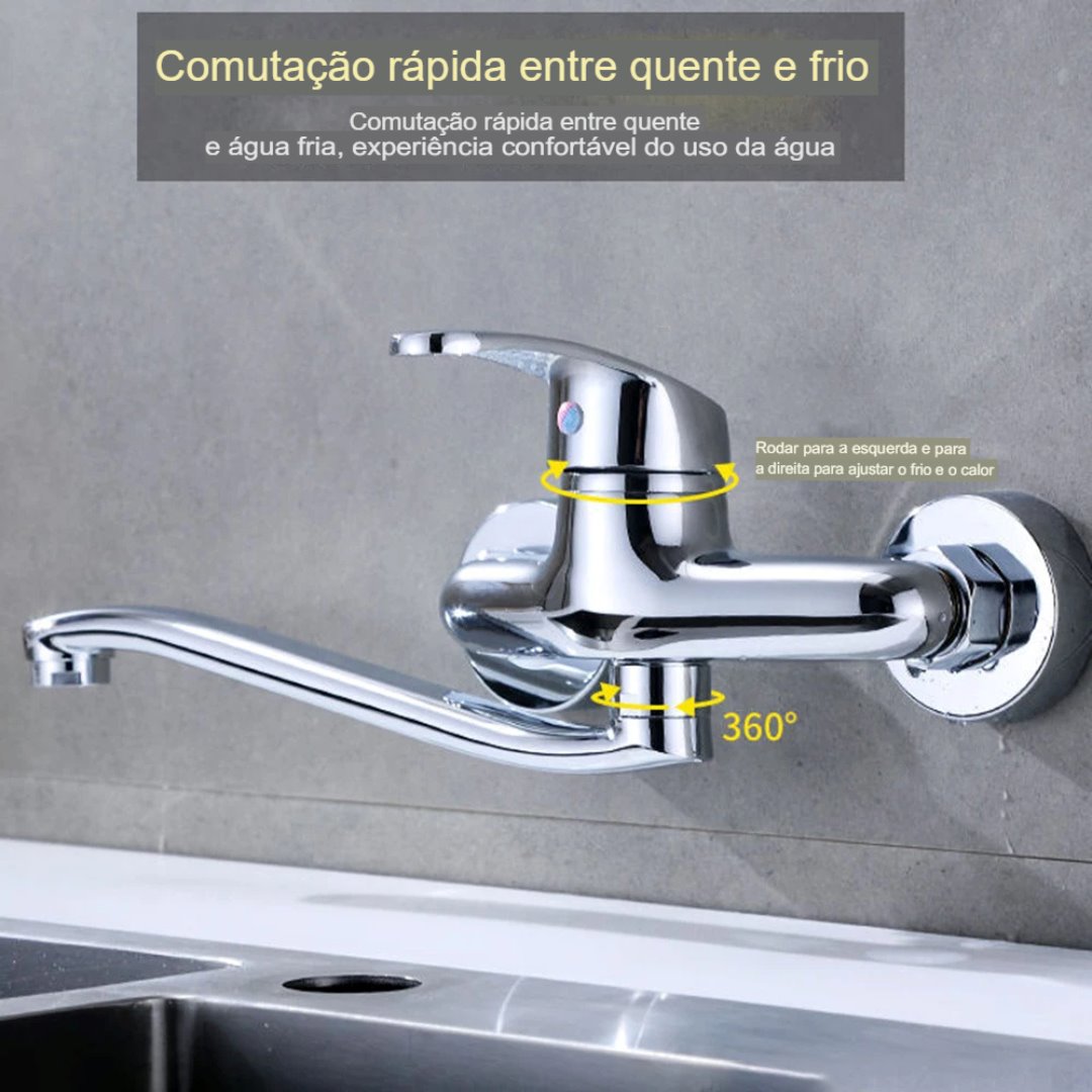Torneira Misturador Monocomando de Parede para Cozinha em Latão Cromad ...